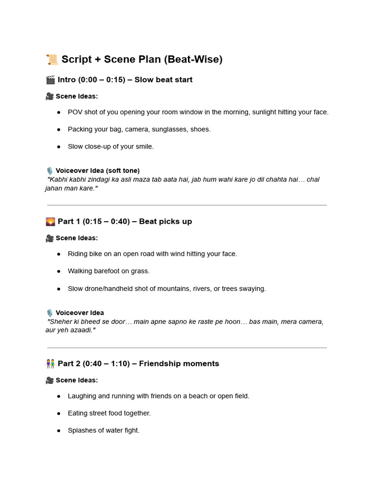 Cinematic Scene Plan for "Chal Jahan Man Kare" | PDF