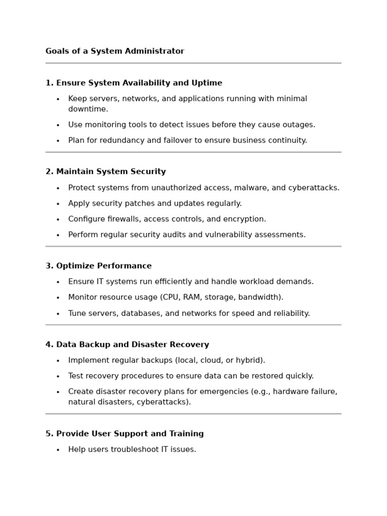 System Administrator Goals Overview | PDF