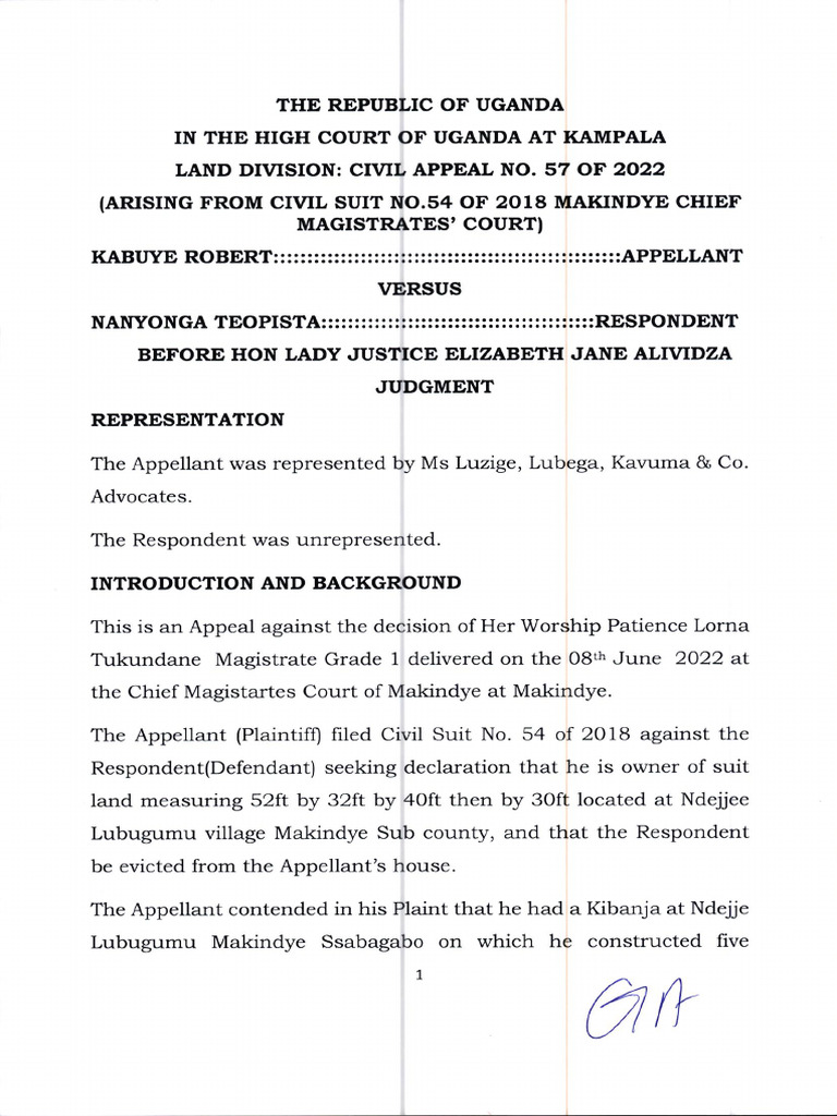 Kabuye v Nanyonga Land Ownership Appeal | PDF | Lawsuit | Appeal