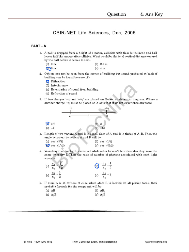 CSIR NET Life Sciences Dec 2006 Paper | PDF