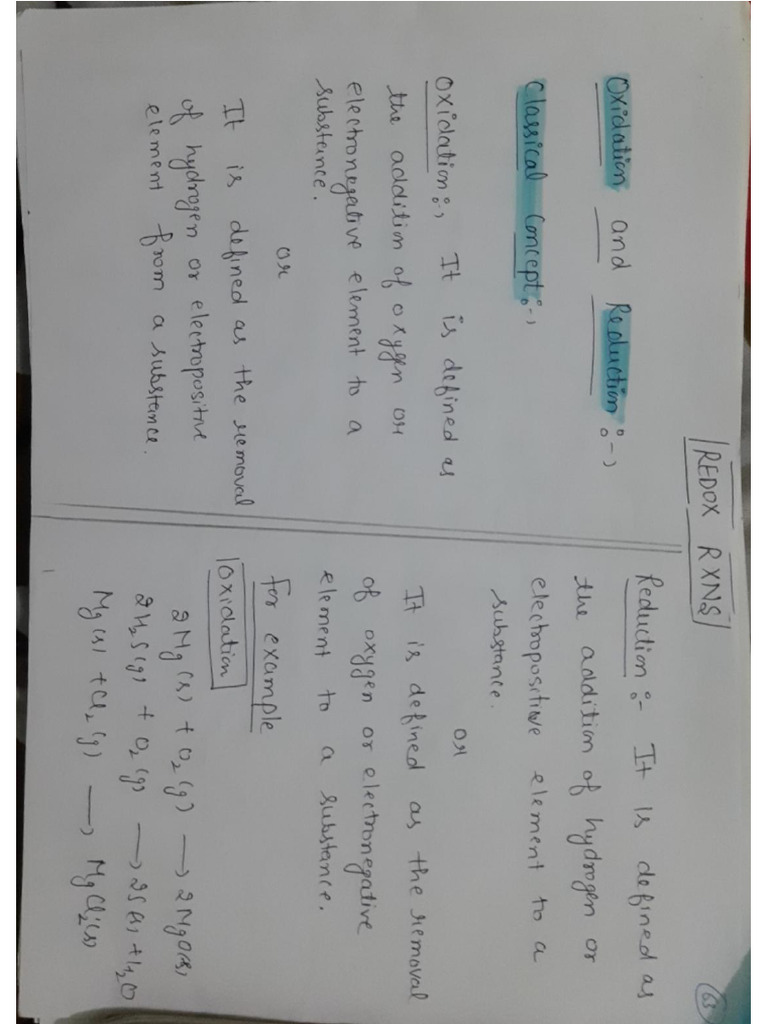 Redox Reaction Notes | PDF