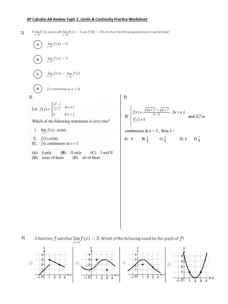AP Calculus AB: Limits & Continuity Practice | PDF