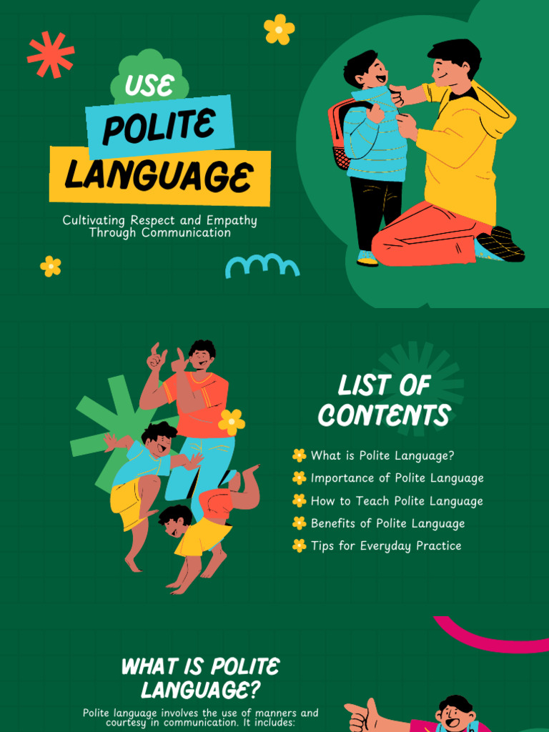 Green and Yellow Illustrative Use Polite Language Presentation ...
