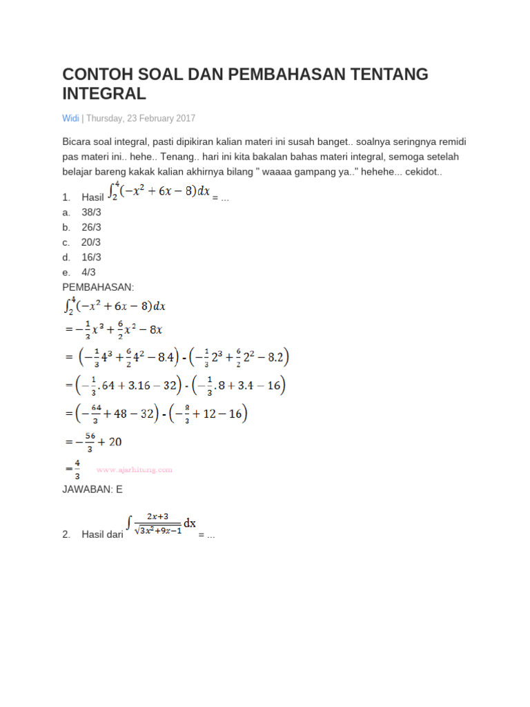 Contoh Soal dan Pembahasan Integral | PDF
