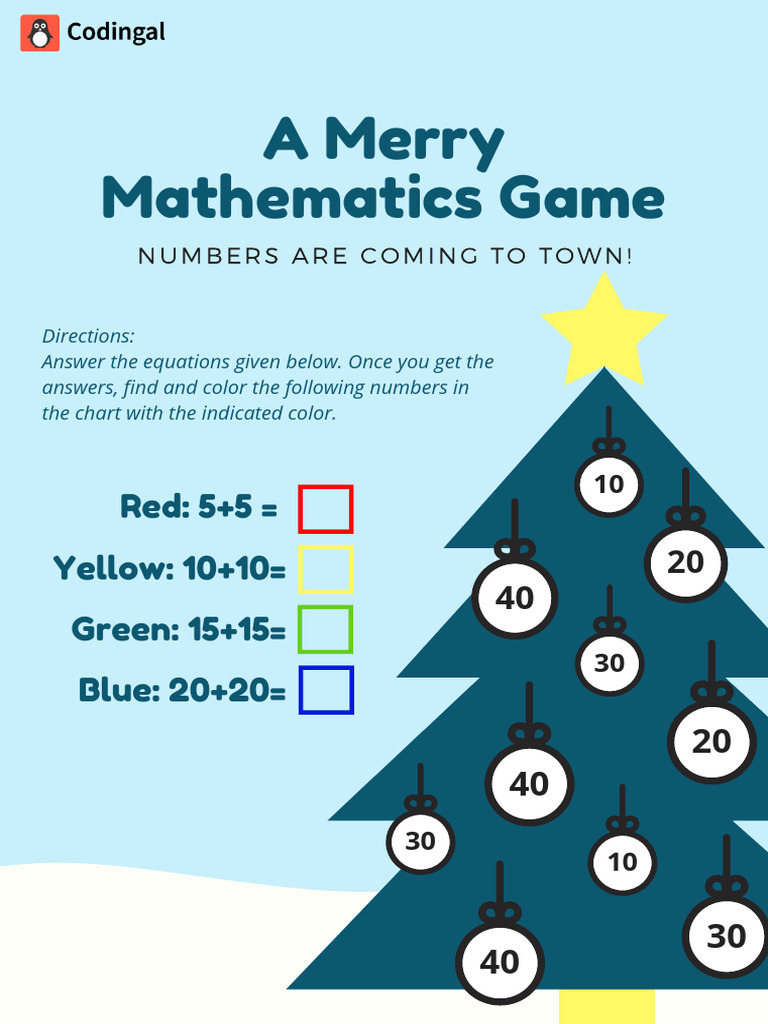 Blue Christmas Tree Math Games Worksheet | PDF