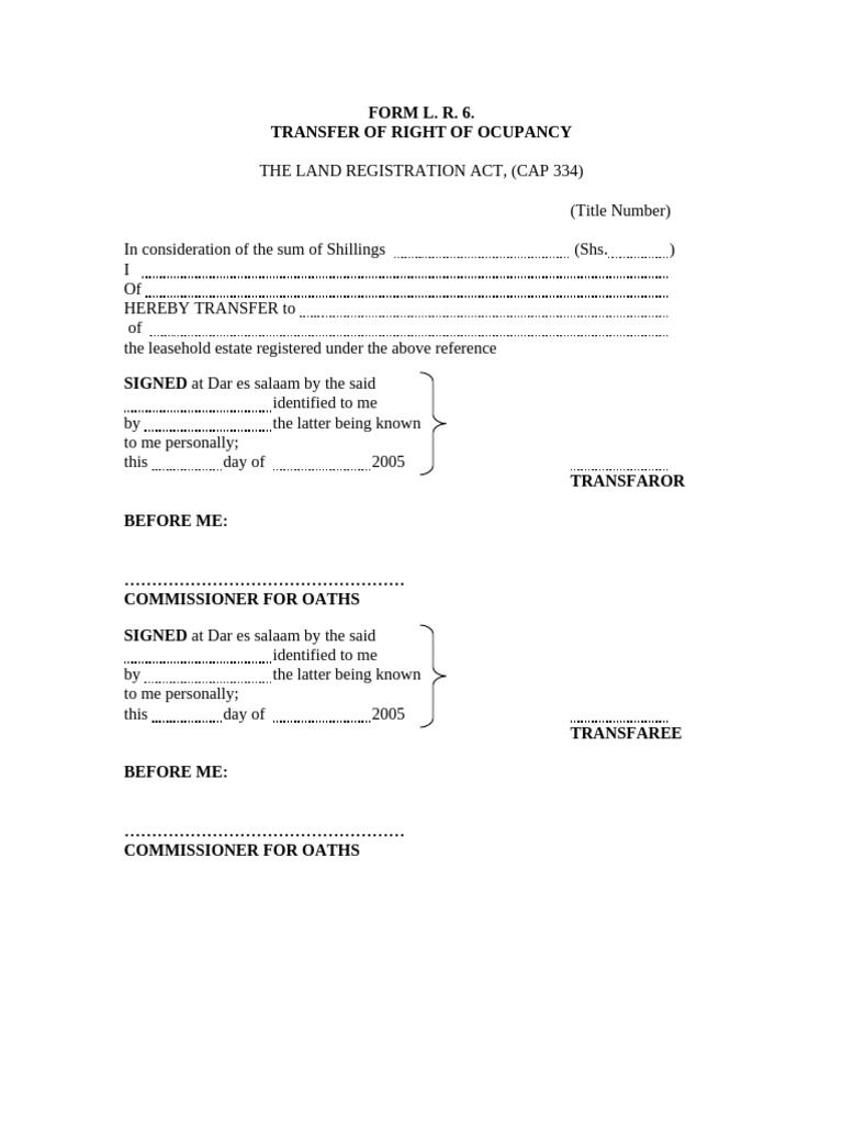 Transfer of Right of Occupancy Form | PDF