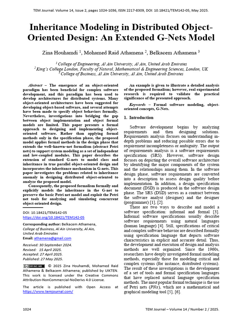 Inheritance Modeling in Distributed Object-Oriented Design: An Extended G-Nets Model | PDF ...
