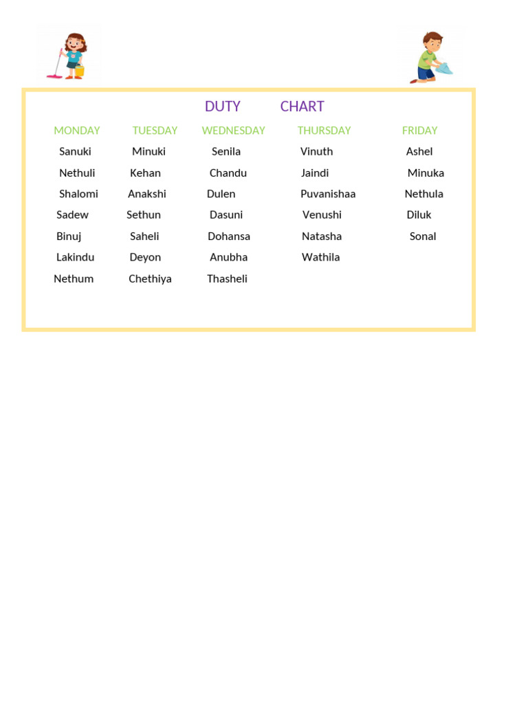 Weekly Duty Chart Overview | PDF