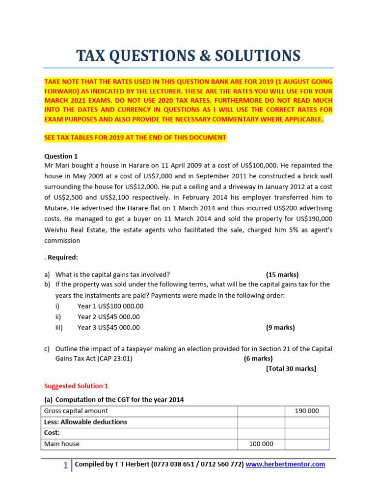 Taxation Question & Answers | PDF | Taxes | Expense