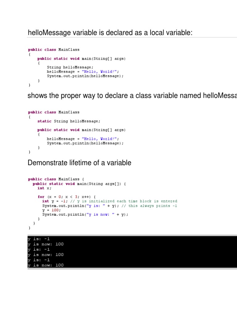Hellomessage Variable Is Declared As A Local Variable:: Public Class ...