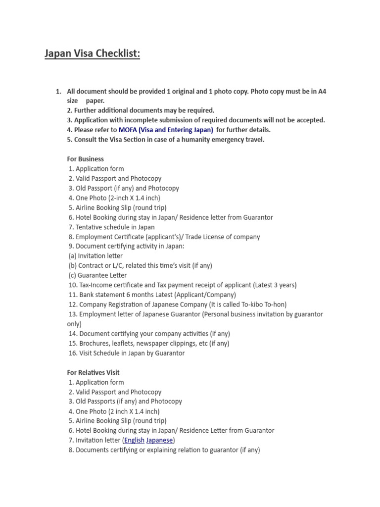 Japan Visa Checklist | PDF | Passport | Travel Visa