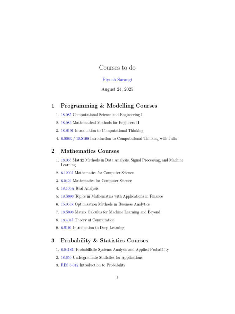MIT Course Recommendations List | PDF