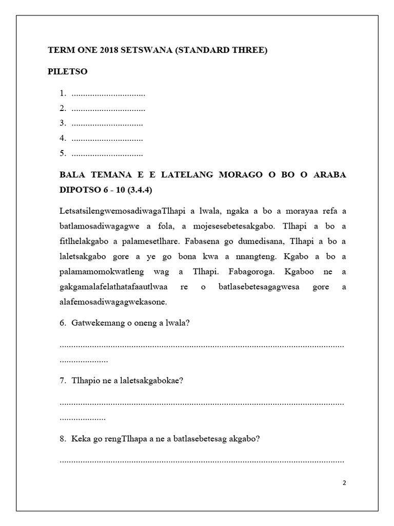 Term One 2018 Setswana Paper 3 | PDF | Chess Theory | Chess