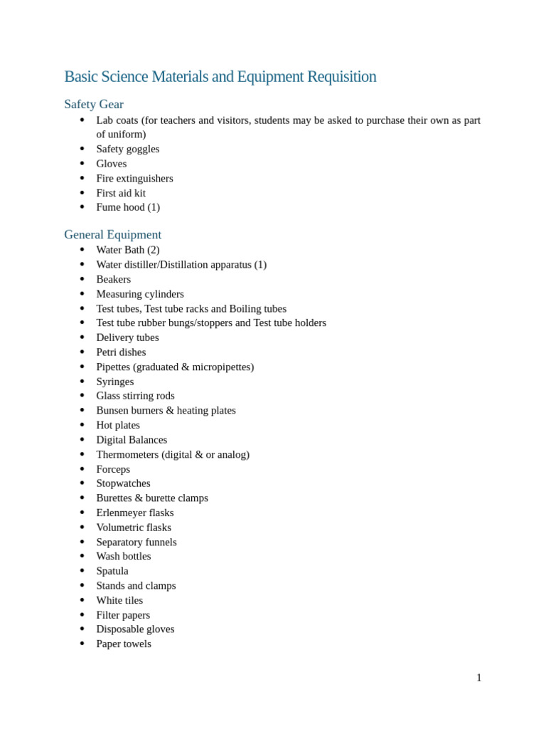 Basic Science Materials and Equipment Requisition | PDF | Chemical ...