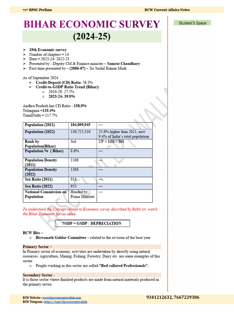 Bihar Economic Survey ENG Notes | PDF | Silk | Textiles