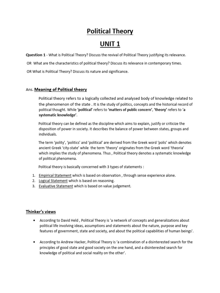 Understanding Political Theory and Its Relevance | PDF | Justice ...