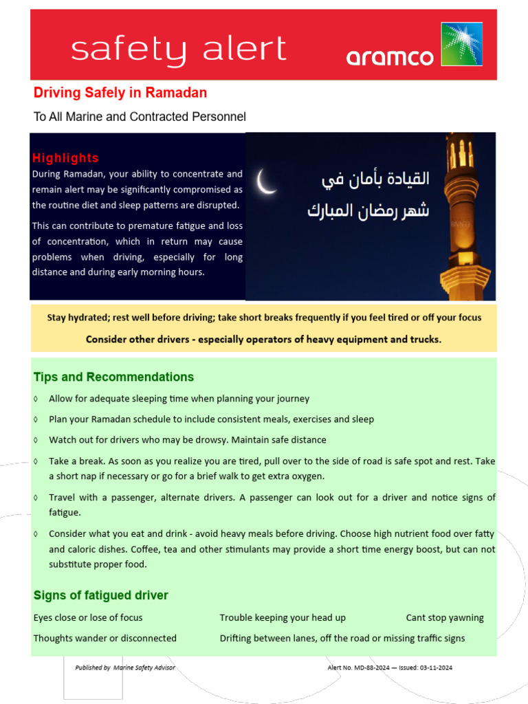 Marine Safety Alert - Publication 88 - 24 Driving Safely in Ramadan | PDF