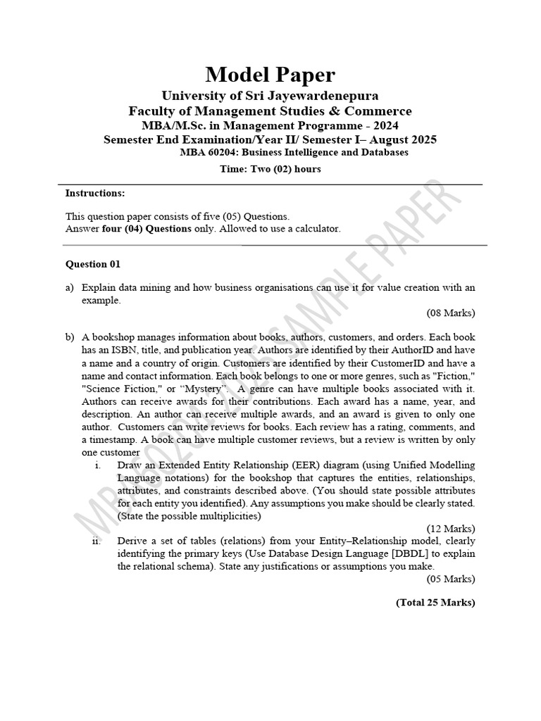 MBA Business Intelligence Exam Paper | PDF | Data Warehouse ...