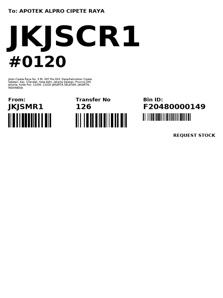 Stock Transfer Order for Apotek Alpro | PDF