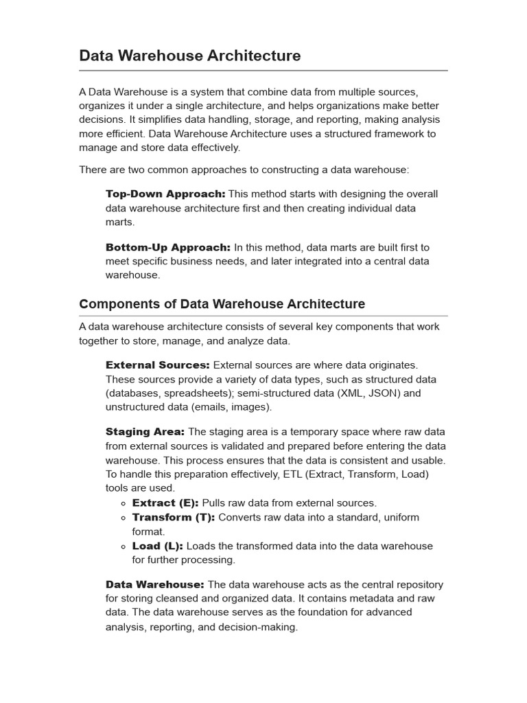 Data Warehouse Architecture Overview | PDF | Data Warehouse | Computing