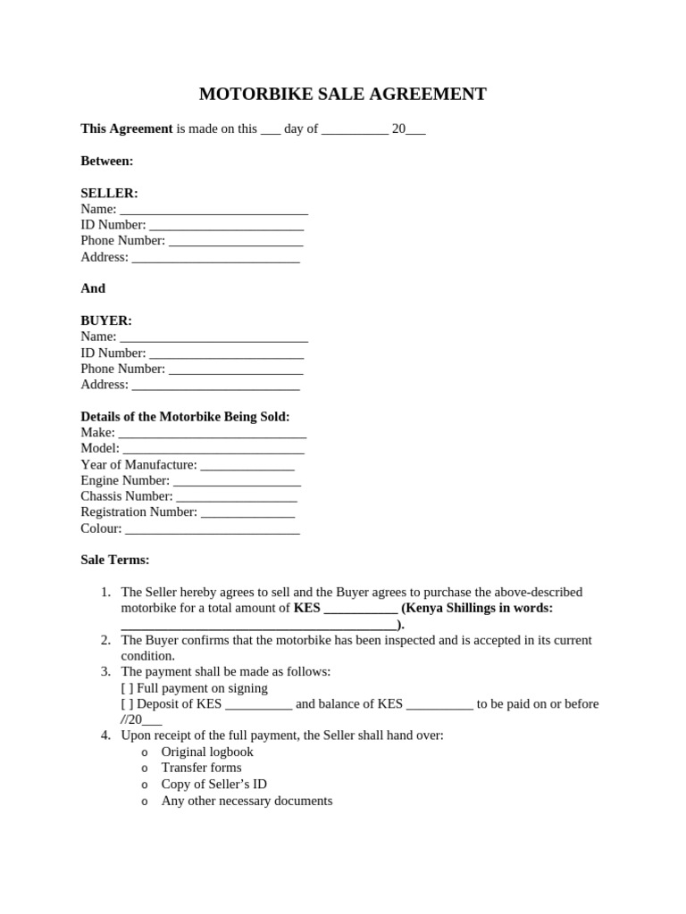 Motorcycle Sale Agreement Template | PDF