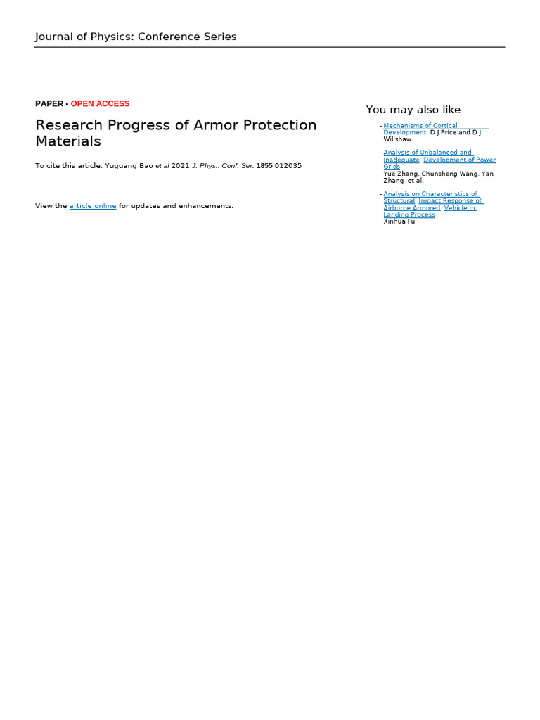 Research Progress of Armor Protection Materials | PDF | Fracture | Graphene