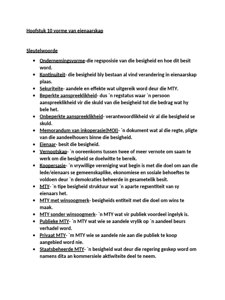 Hoofstuk 10 Vorme Van Eienaarskap | PDF