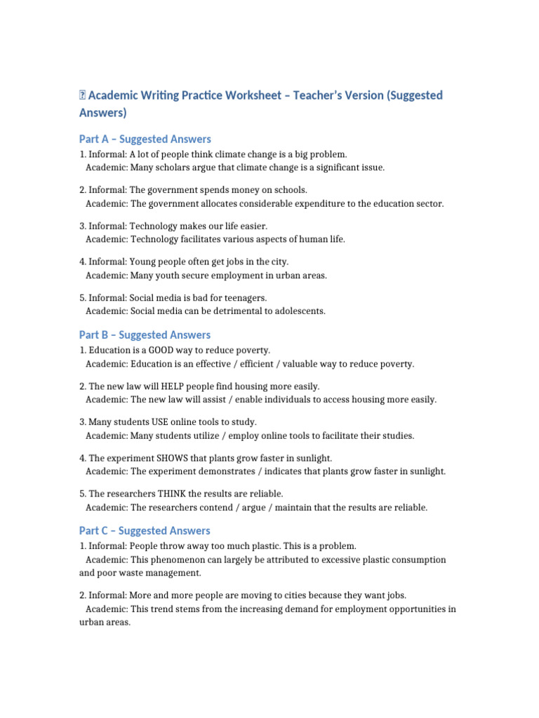 Academic Writing Practice Teacher Version | PDF | Well Being ...