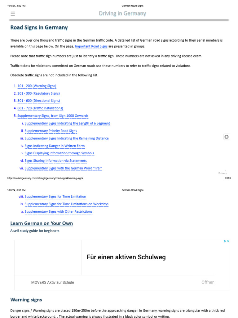German Road Signs | PDF | Traffic | Transport