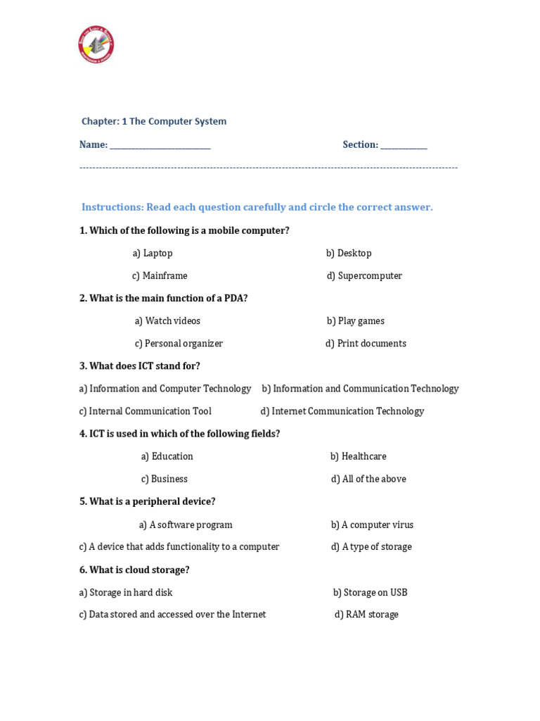 Class 6 Computer Worksheet | PDF | Computer Data Storage | Solid State Drive