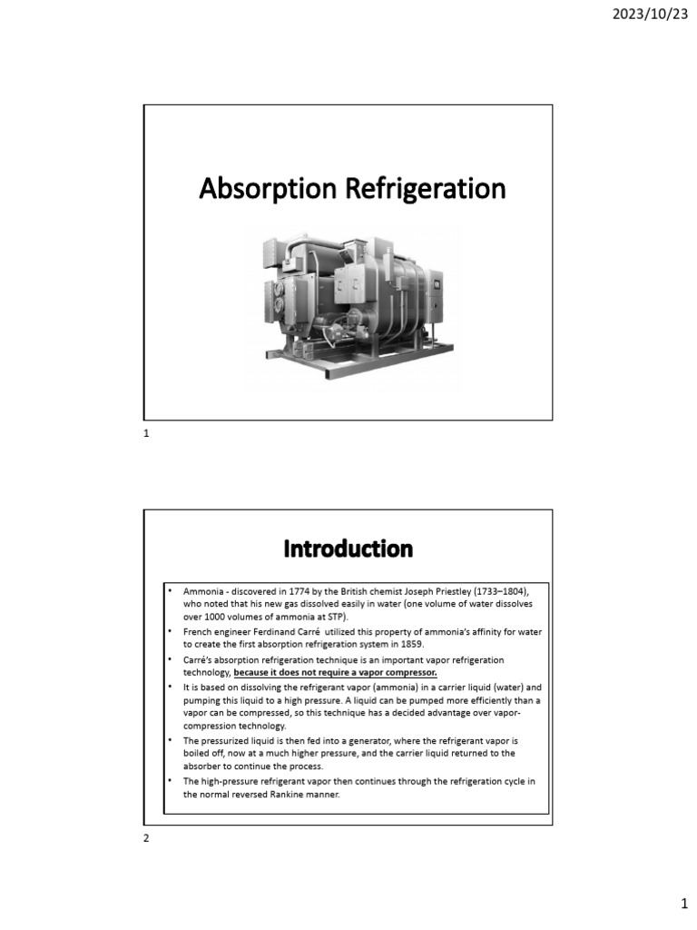 Ammonia Absorption Refrigeration System | PDF | Refrigeration | Heat