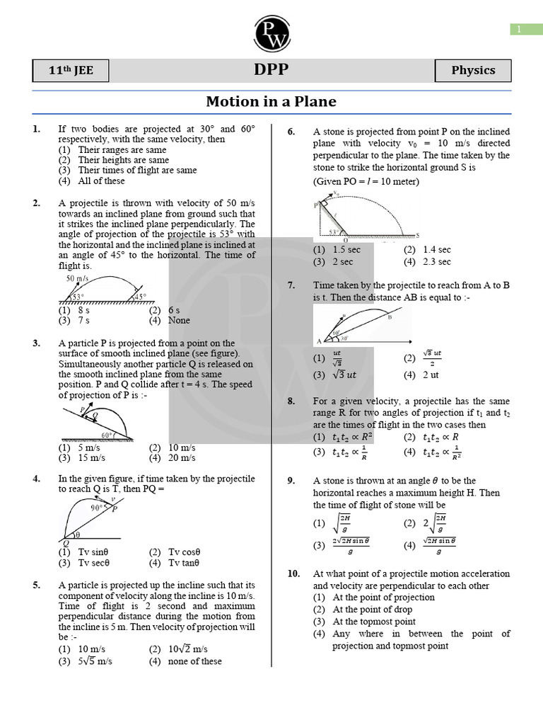 DPP 11th JEE Motion in A Plane Physics Rajesh Sir Madhu Nerul VP | PDF ...