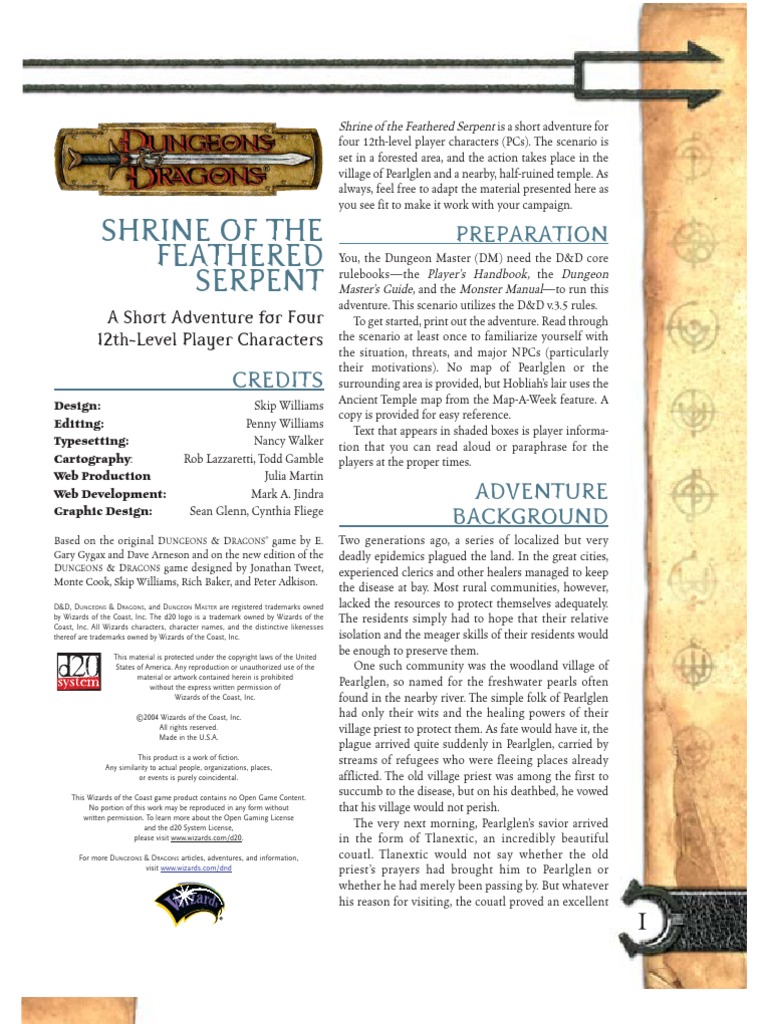 Shrine of The Feathered Serpent | PDF | Dungeons & Dragons | Wizards Of ...