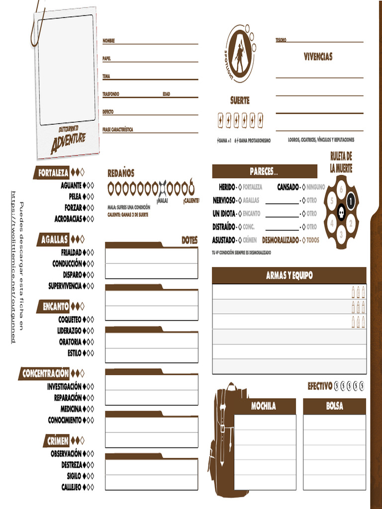 Ficha de Personaje para Outgunned | PDF