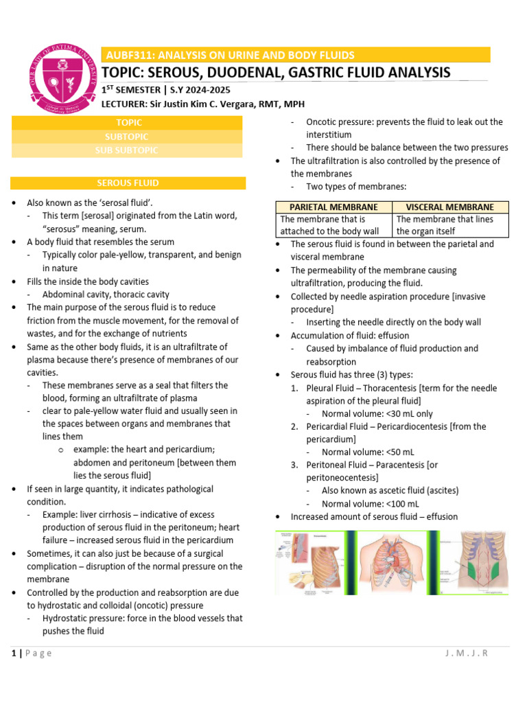 5 - Serous, Duodenal, and Gastric Fluid Analysis | PDF | Stomach | Pancreas