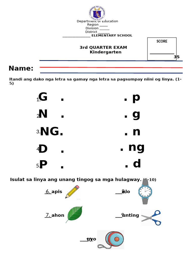 Q3 Exam Kinder Binisaya | PDF