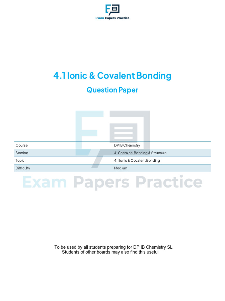 4.1 Ionic Covalent Bonding Topic Questions | PDF | Chemical Bond ...