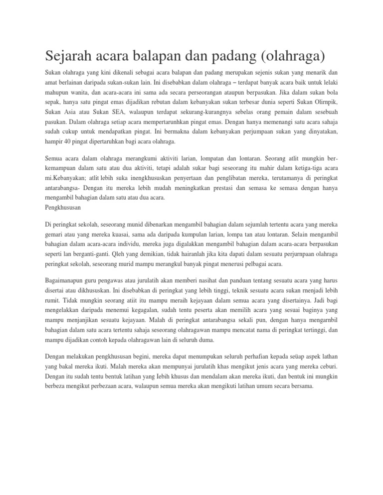 Sejarah Acara Balapan Dan Padang | PDF | Olahraga & Rekreasi