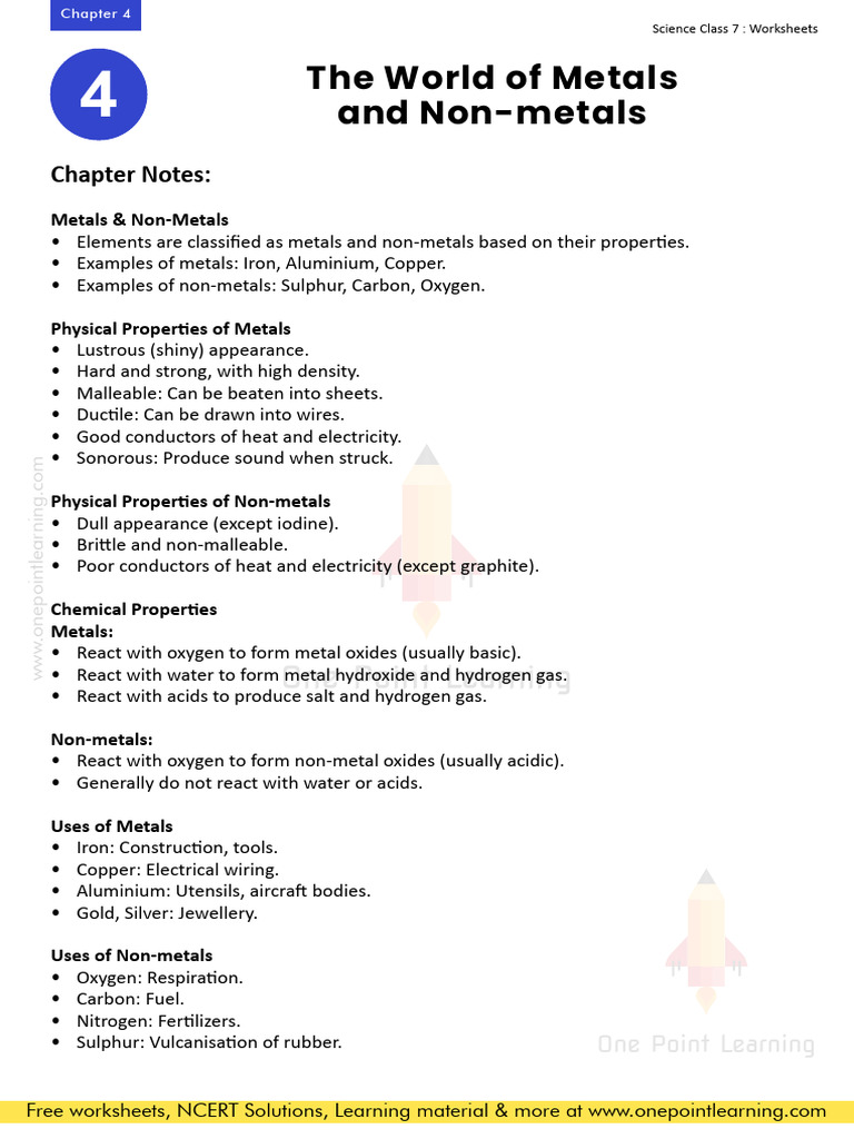 Metals and Non-Metals: Class 7 Guide | PDF | Metals | Oxide