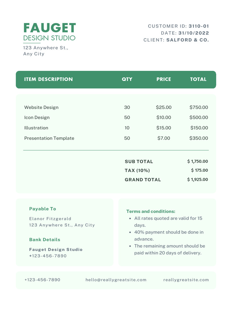Green Black Modern Minimal Business Quotation A4 Document | PDF | Prices