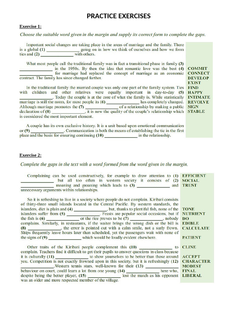 Practice Exercises - Wordform | PDF