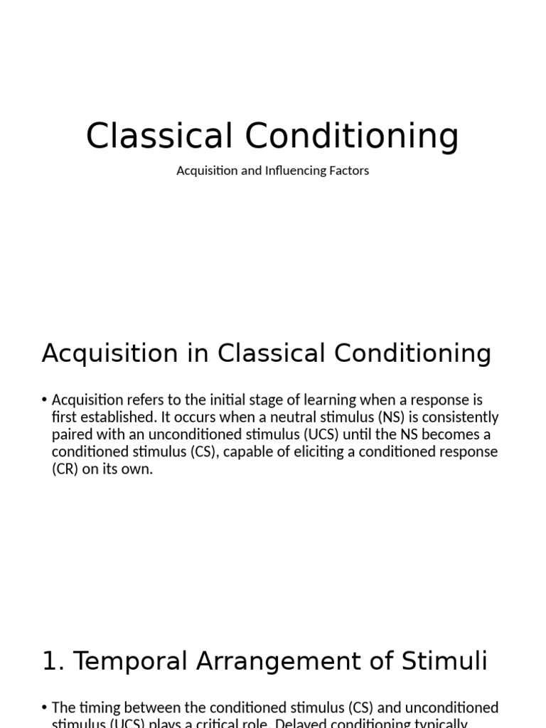 Factors Influencing Classical Conditioning | PDF