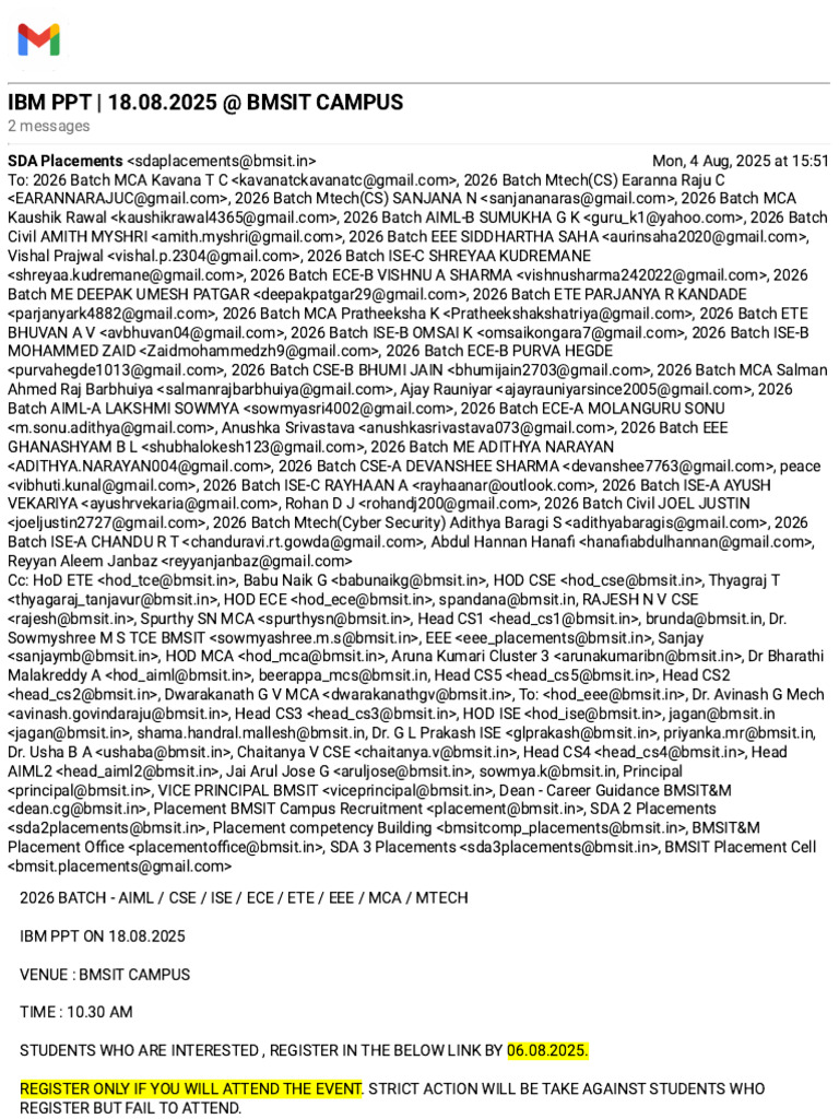IBM Pre-Placement Talk at BMSIT | PDF