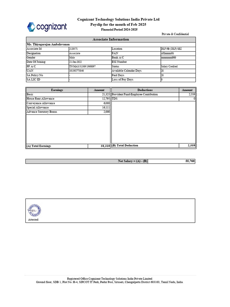 India Payslip February 2025 | PDF