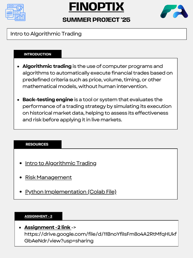 Intro To Algorithmic Trading FinOptix-Summer-Project-FAC | PDF