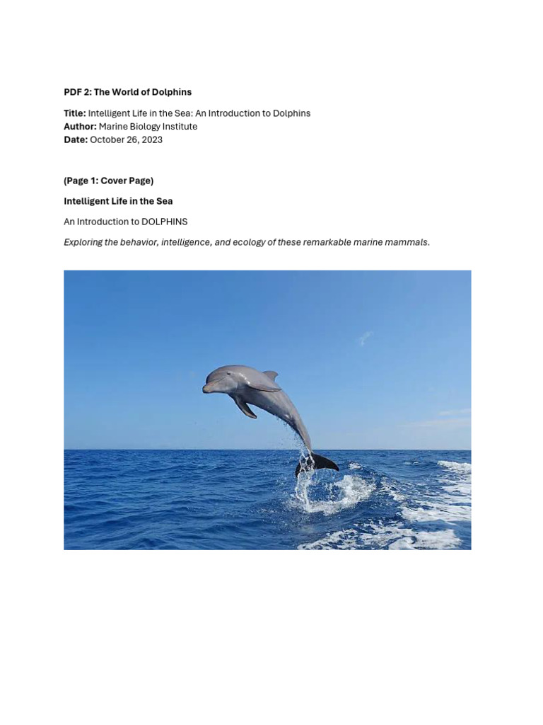 Introduction to Dolphin Behavior and Ecology | PDF