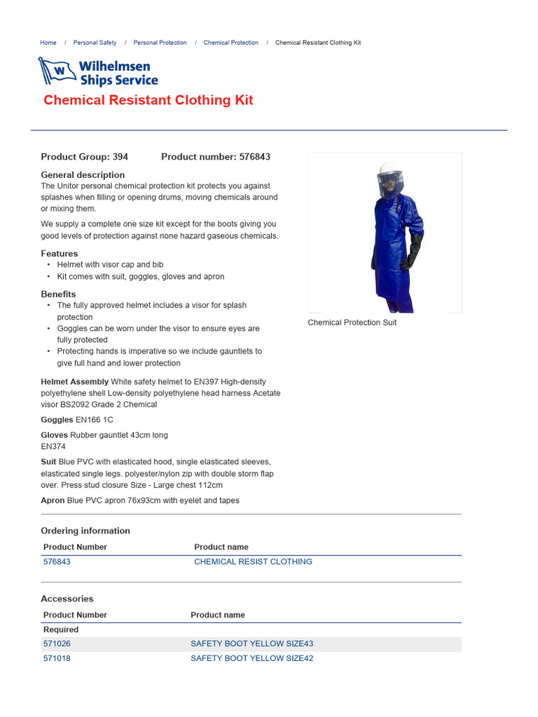Chemical Resistant Clothing Kit | PDF