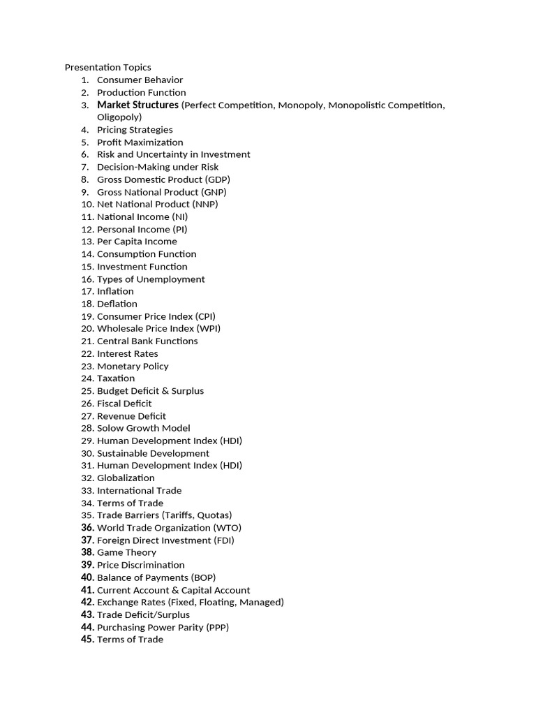 Key Economic Presentation Topics | PDF