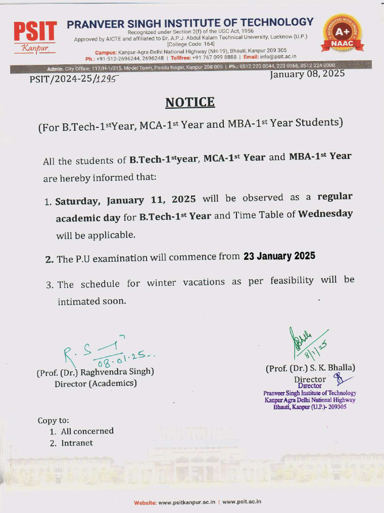 First Year Schedule Pdf