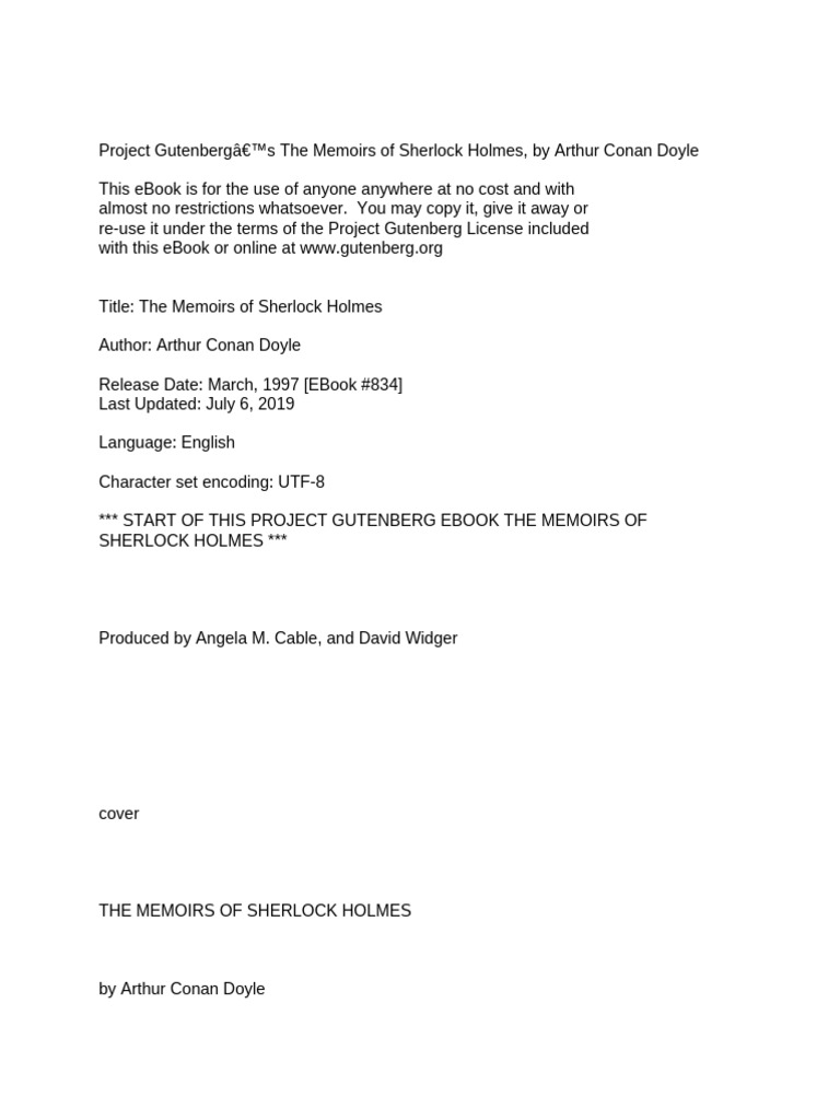 Sherlock Holmes by Arthur Conandoyel | PDF | The Adventure Of Silver ...